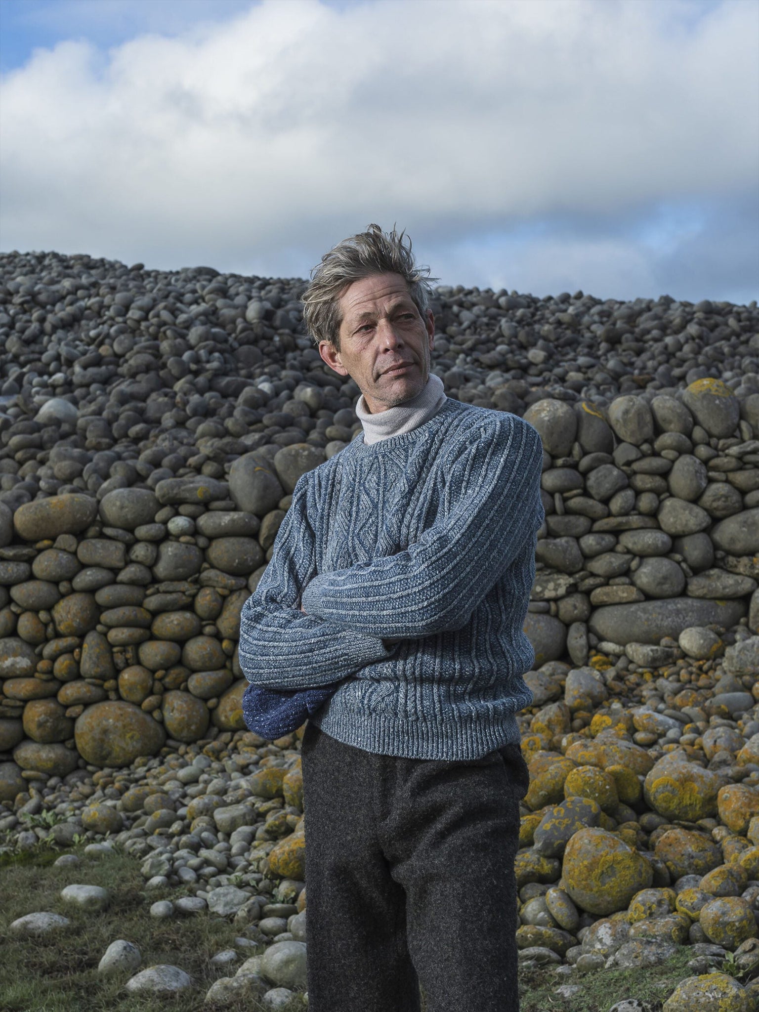 【Inis Meáin】Patented Aran Crew Neck Blue Grey 藍灰色喀什米爾專利阿蘭毛衣 – Blue ...