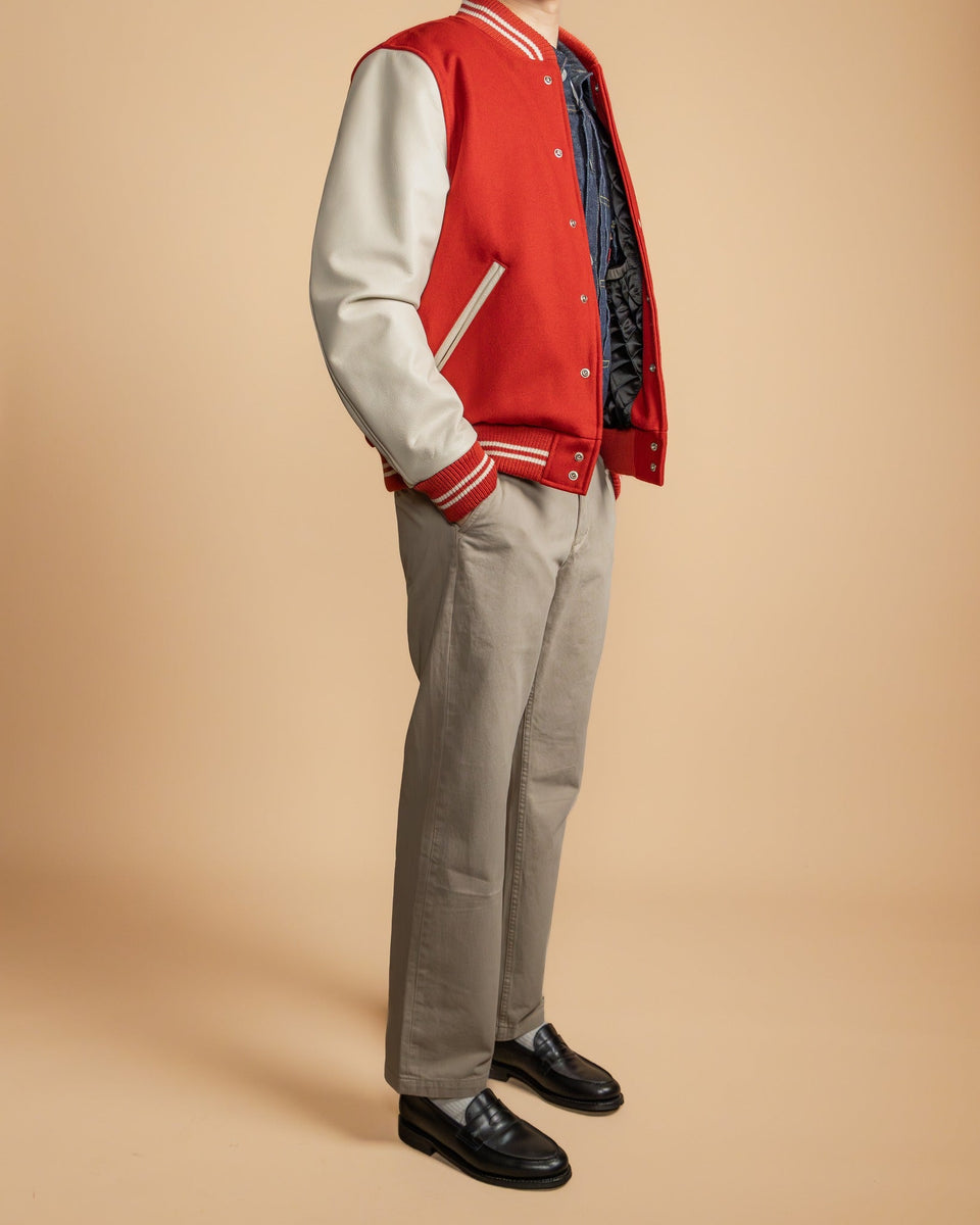 【Dehen 1920】Varsity Jacket - Forster, Red Melton, Milk 校隊外套紅色拼接牛奶色皮袖 ...