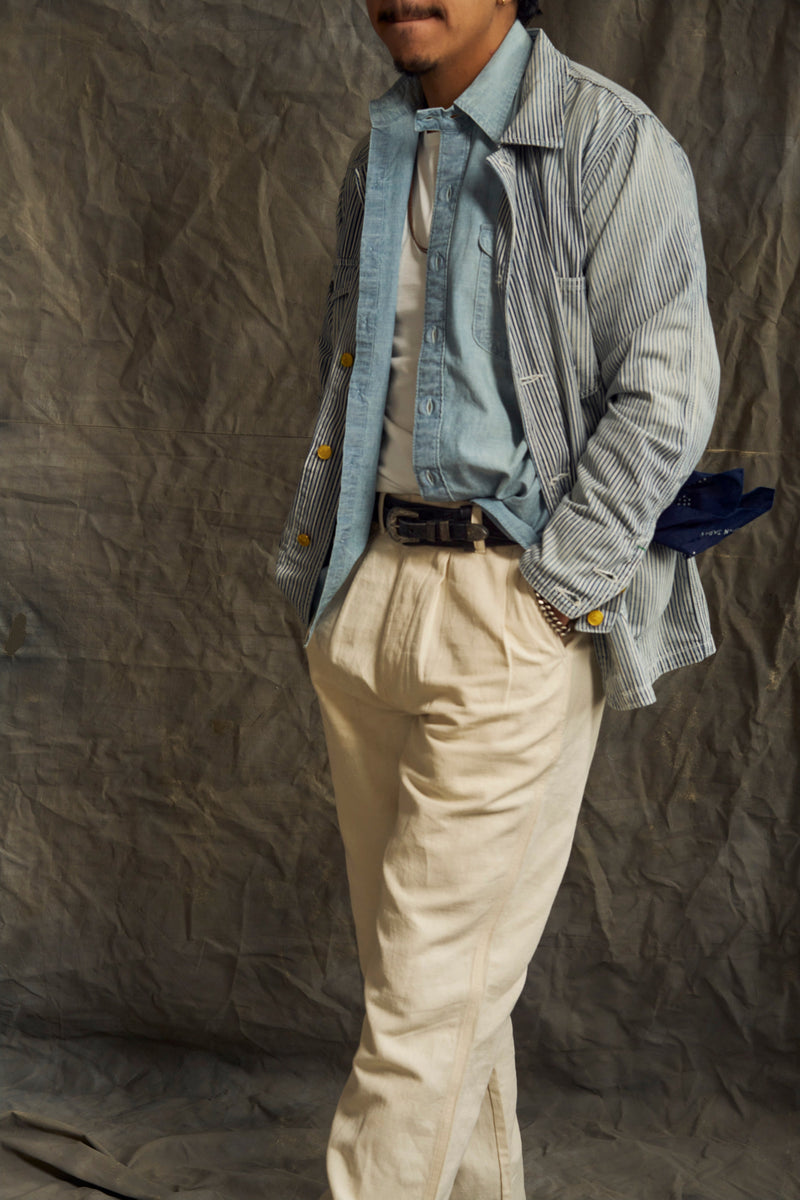 【WYTHE】Pleated Slub Cotton Linen Twill Chino - Unbleached 原棉色棉麻混紡高腰寬鬆直 ...