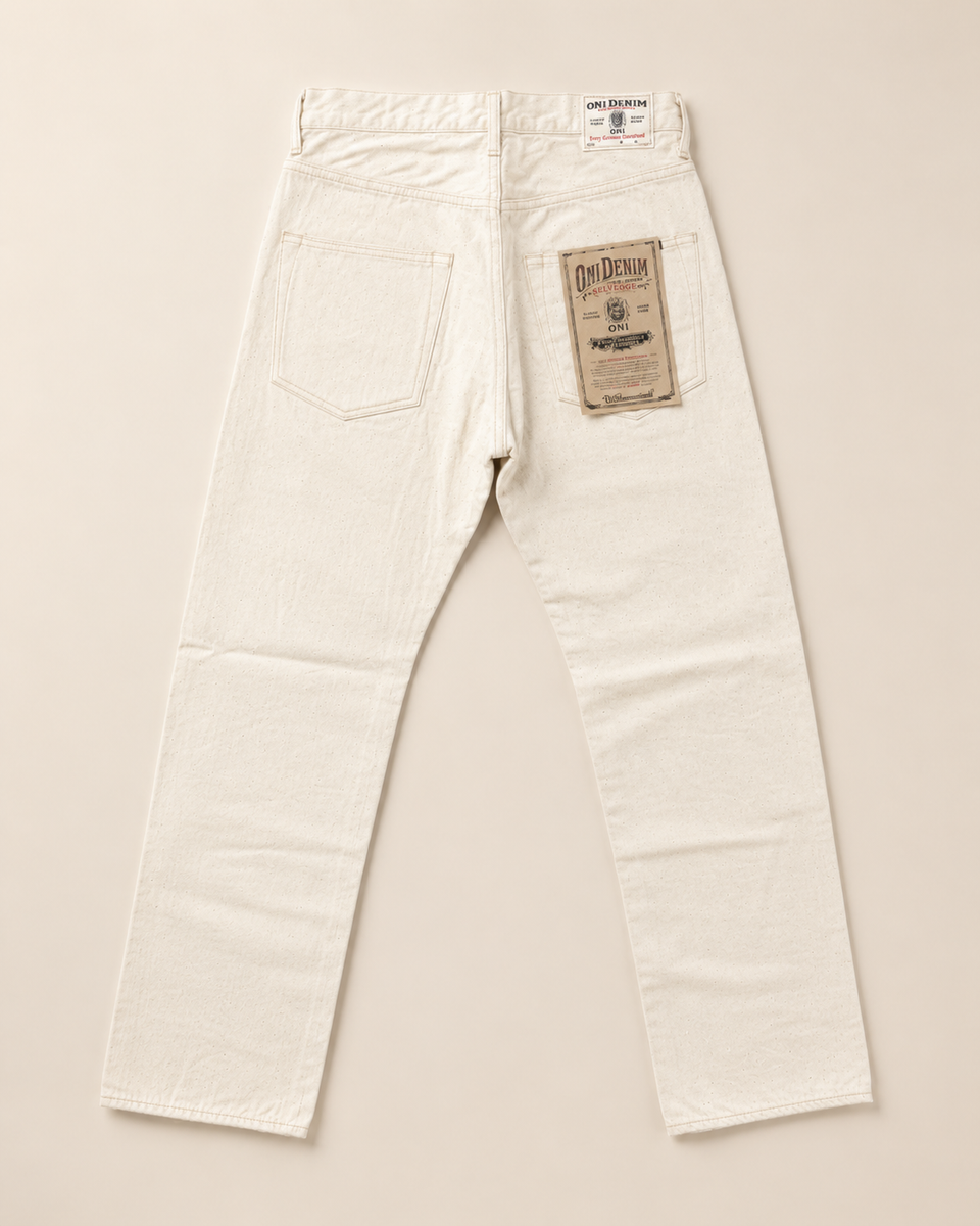 【ONI DENIM】200-ECRU 12.4oz Organic Cotton White Selvedge Wide Straight ...
