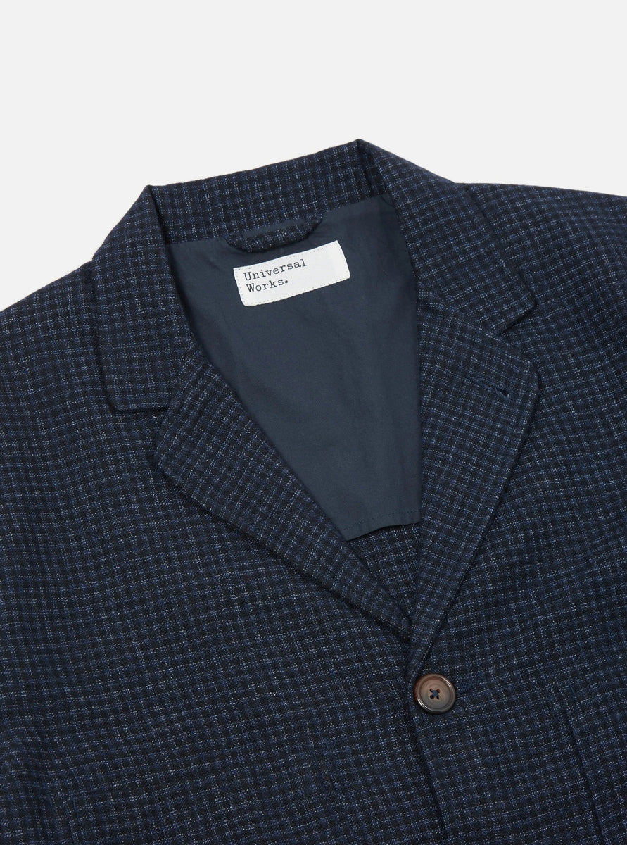 【Universal Works】Five Pocket Jacket In Navy Check Wool Mix – Blue Beach ...
